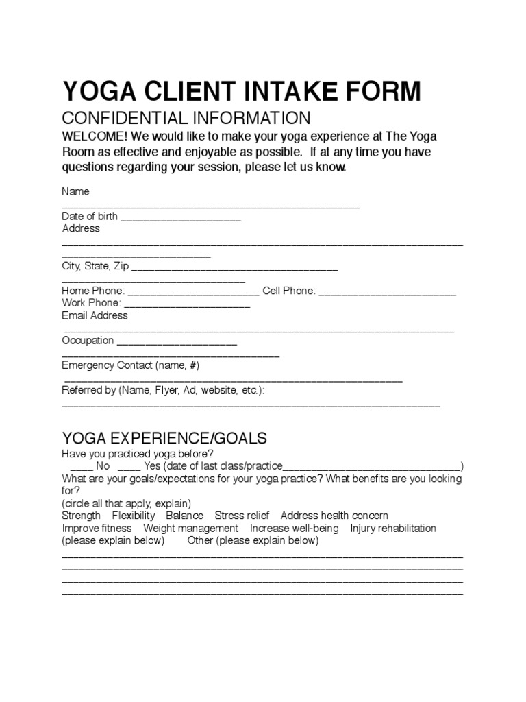 Yoga Client Intake Form | PDF | Yoga | Arthritis