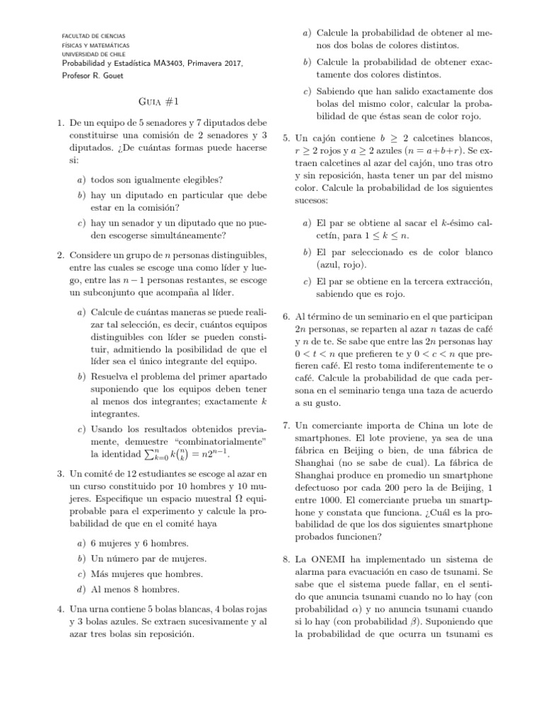 Guia 1 Ejercicios Proba y Esta | PDF | Dopaje en el deporte | Probabilidad