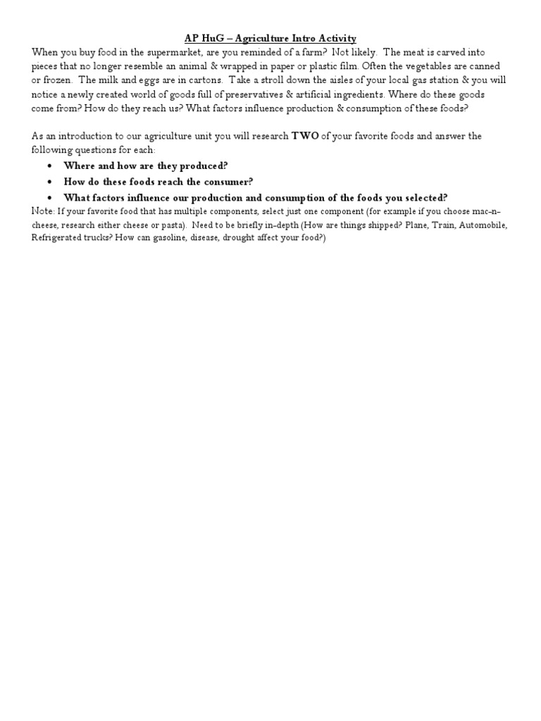 Ap Hug - Agriculture Intro Activity | PDF