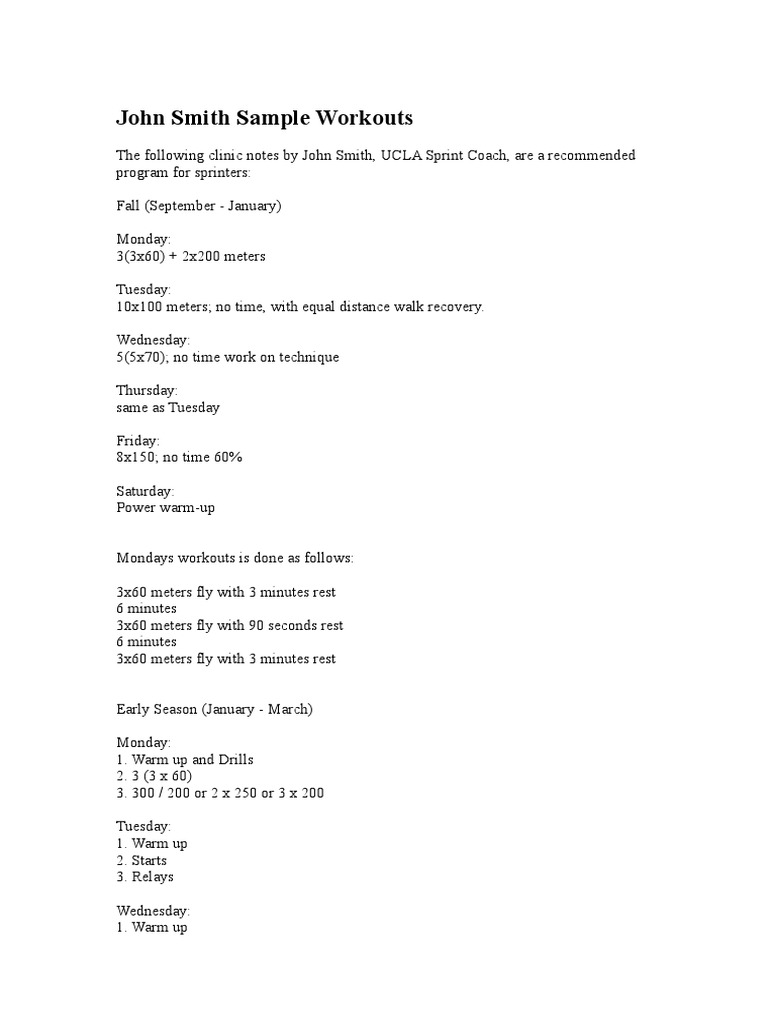 John Smith Sample Workouts | Download Free PDF | Sport Of Athletics ...