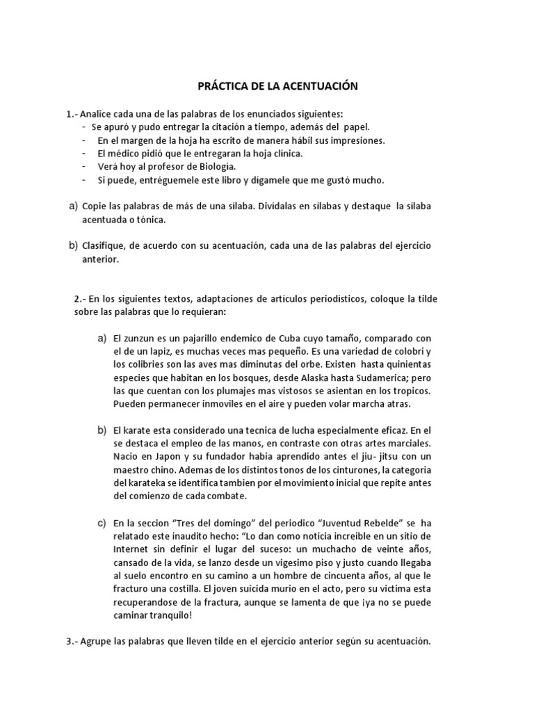Práctica de La Acentuación | PDF | Lingüística | Artes (general)