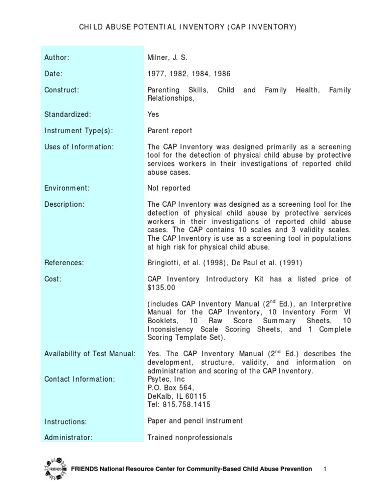 Screening for Physical Child Abuse: An Overview of the Child Abuse ...