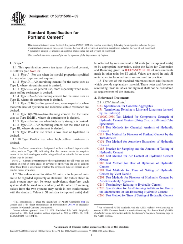 Astm C150 | PDF | Cement | Specification (Technical Standard)
