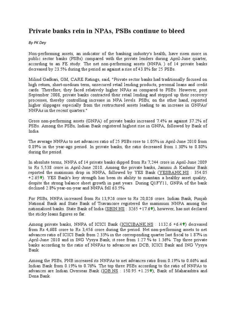 Private Banks Rein in NPAs | PDF | Loans | Banks