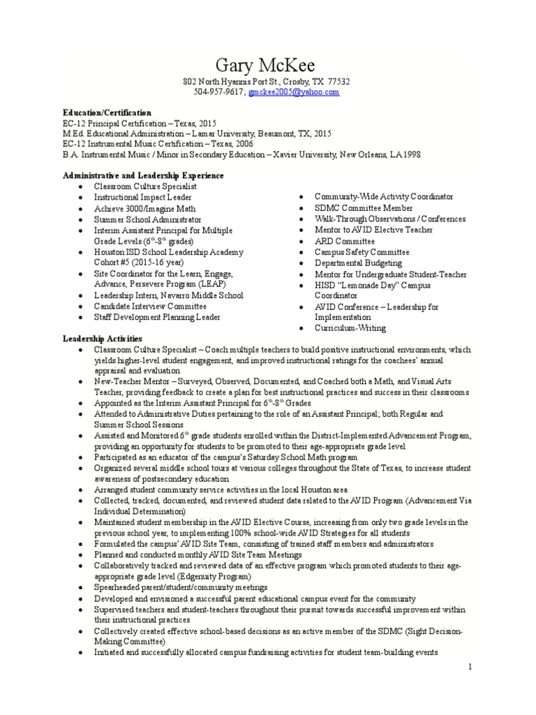 Professional Resume Gary Mckee Administrative Applicant | Download Free ...