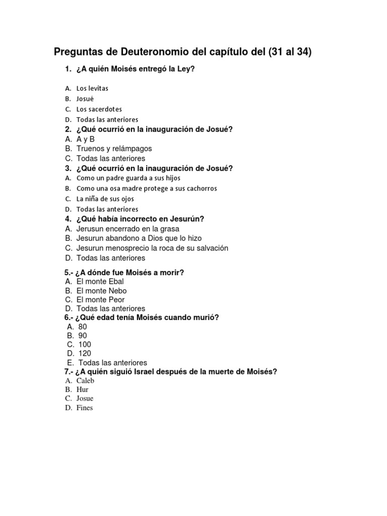 Preguntas sobre Moisés y Deuteronomio | PDF | Moisés | Joshua