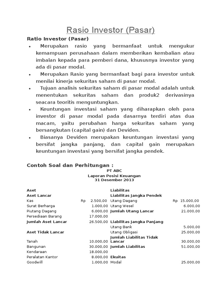 Pert. 4 (Rasio Pasar) | PDF | Bisnis | Pengelolaan Keuangan & Uang
