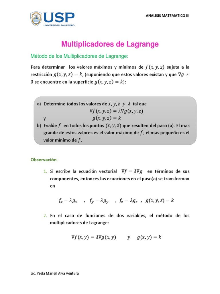 Multiplicadores de Lagrange (Tema 7) | PDF | Objetos matemáticos | Matemáticas Aplicadas