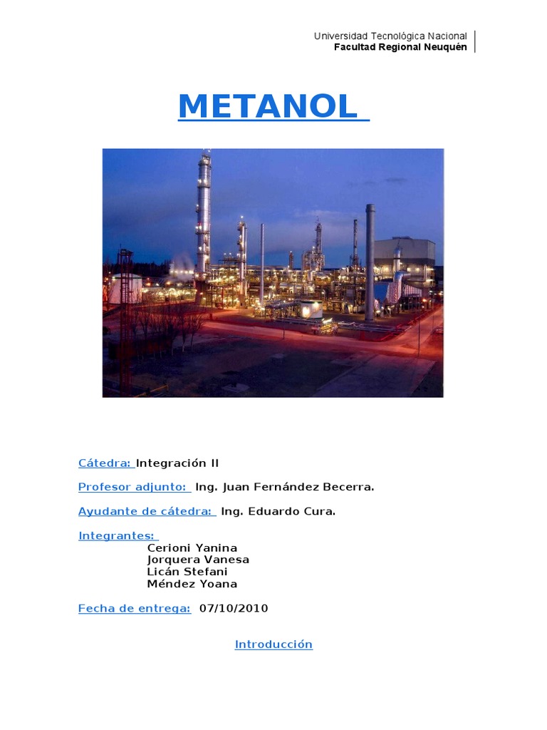 Características y producción de metanol | PDF | Ácido acético | Metanol