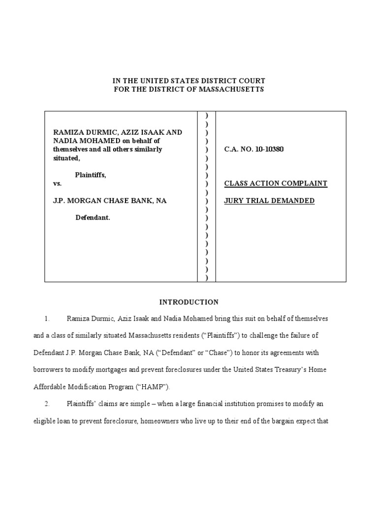 Complaint Hamp Morgan Chase | PDF | Foreclosure | Troubled Asset Relief ...