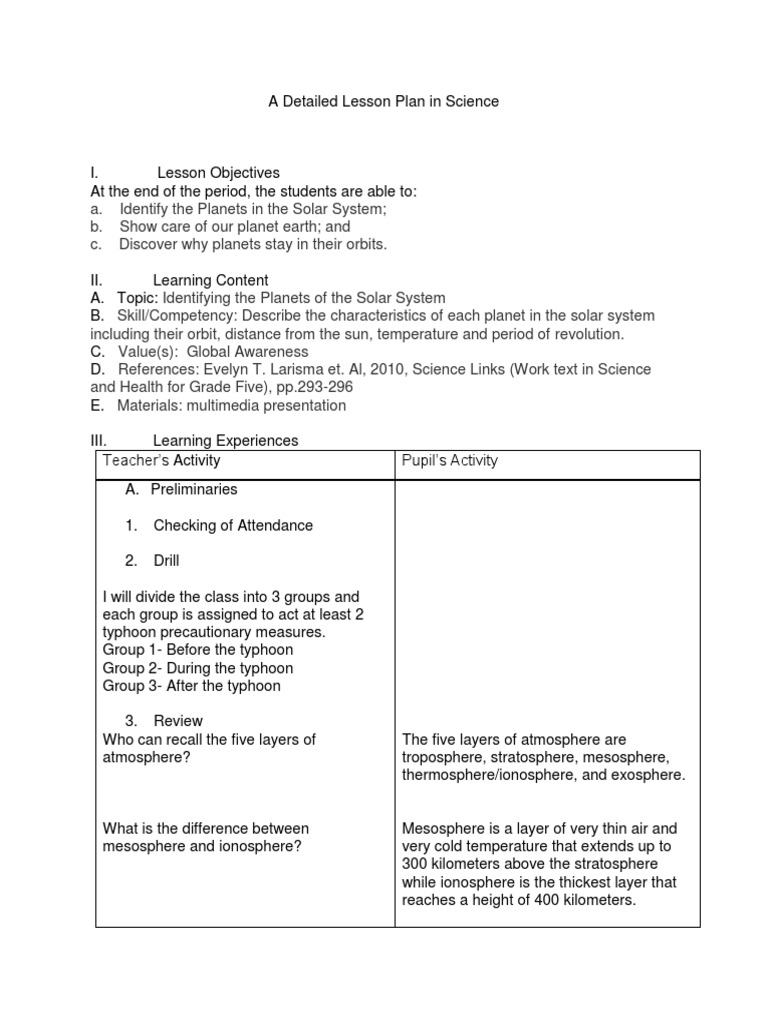 Planets Lesson Plan Grade 3
