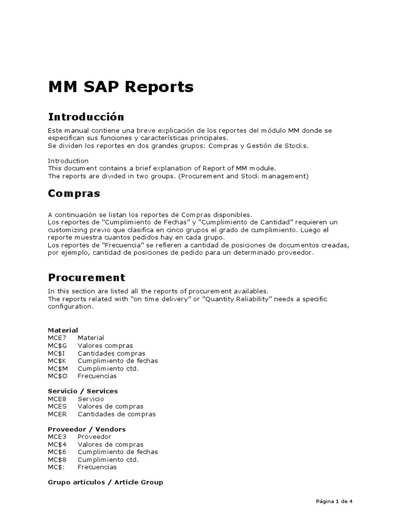 Reportes Sap Modulo MM | PDF | Business | Science