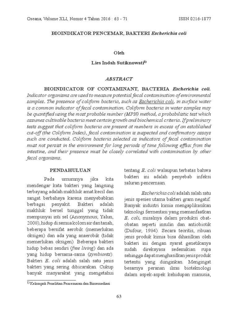Bioindikator Pencemar Bakteri E.coli | PDF