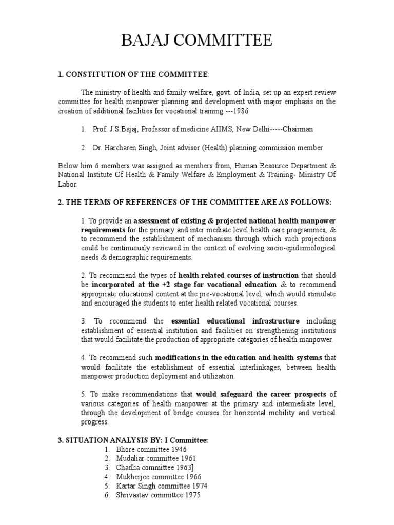 Bajaj Committee | PDF | Human Resources | Health Care