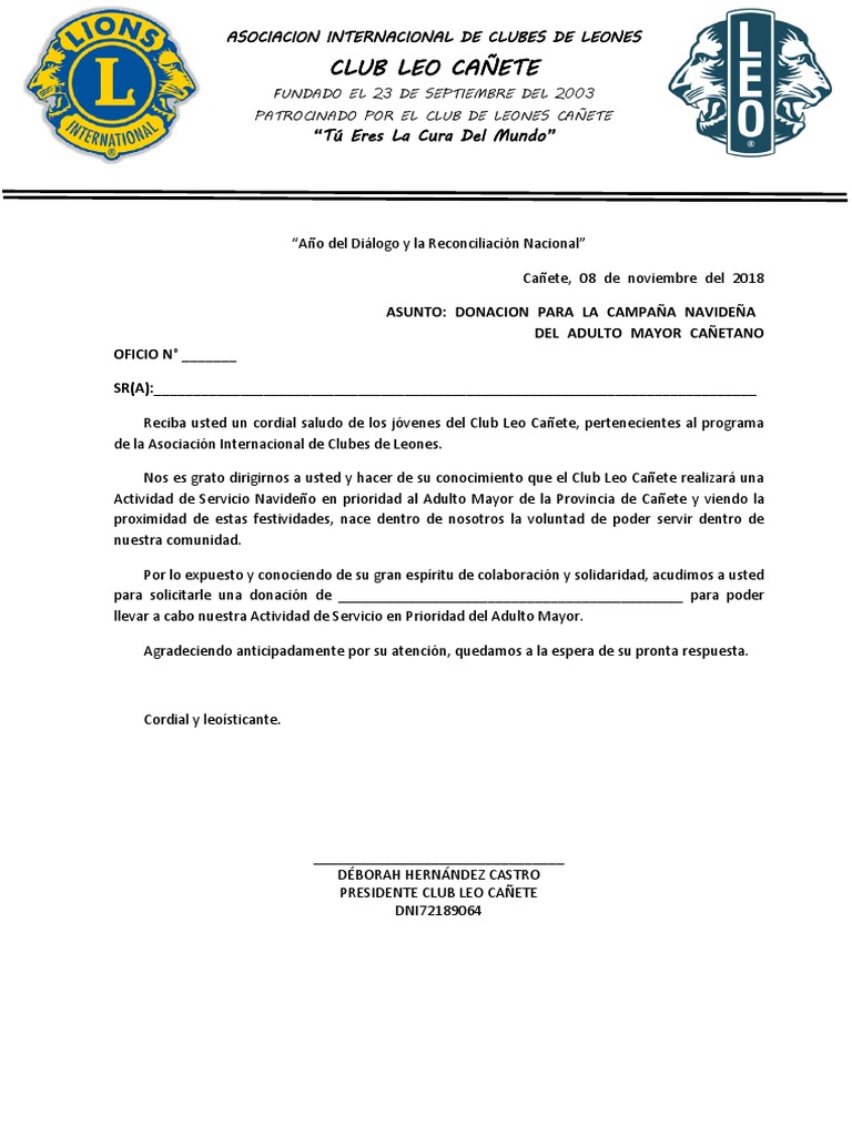 Oficio N 001 018 Club Leo Cañete | PDF