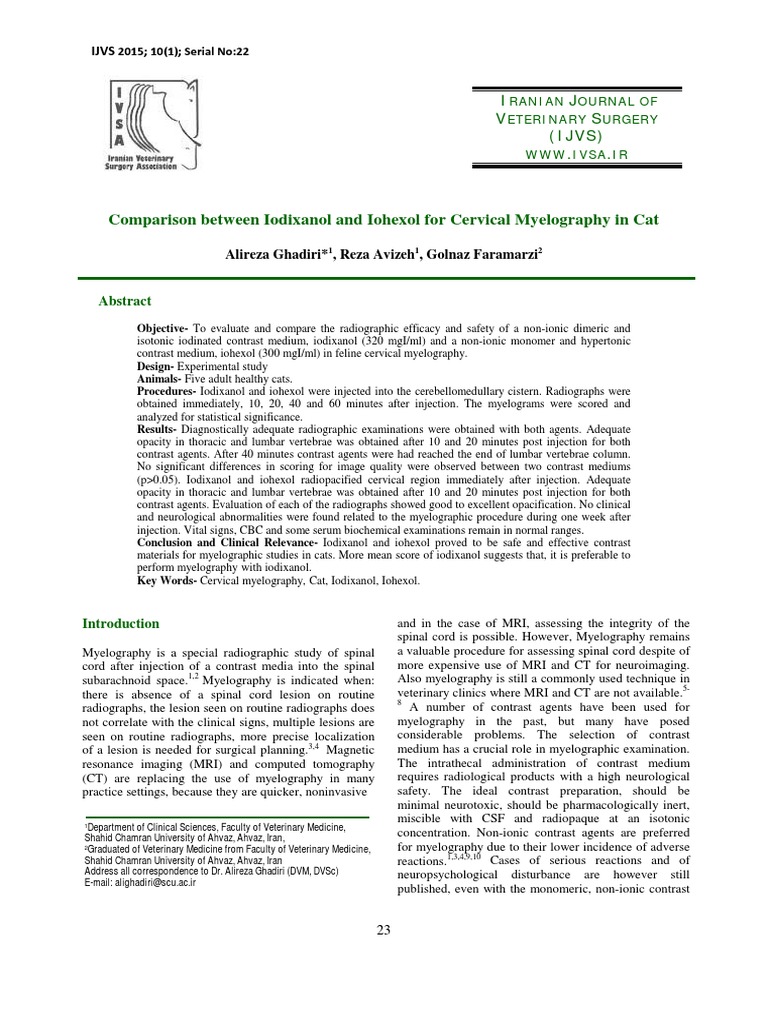 Dosis Iohexol Kucing | PDF | Ct Scan | Vertebral Column