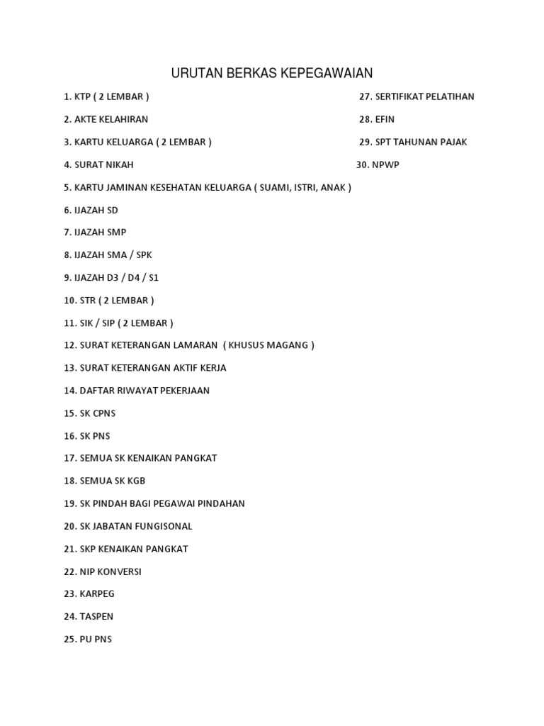 Urutan Berkas Kepegawaian | PDF