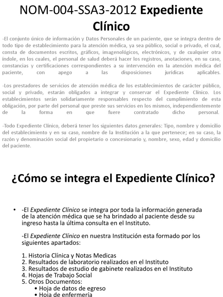 NOM 004 SSA3 2012 Expediente Clínico | PDF | Historial médico | Cuidado de la salud