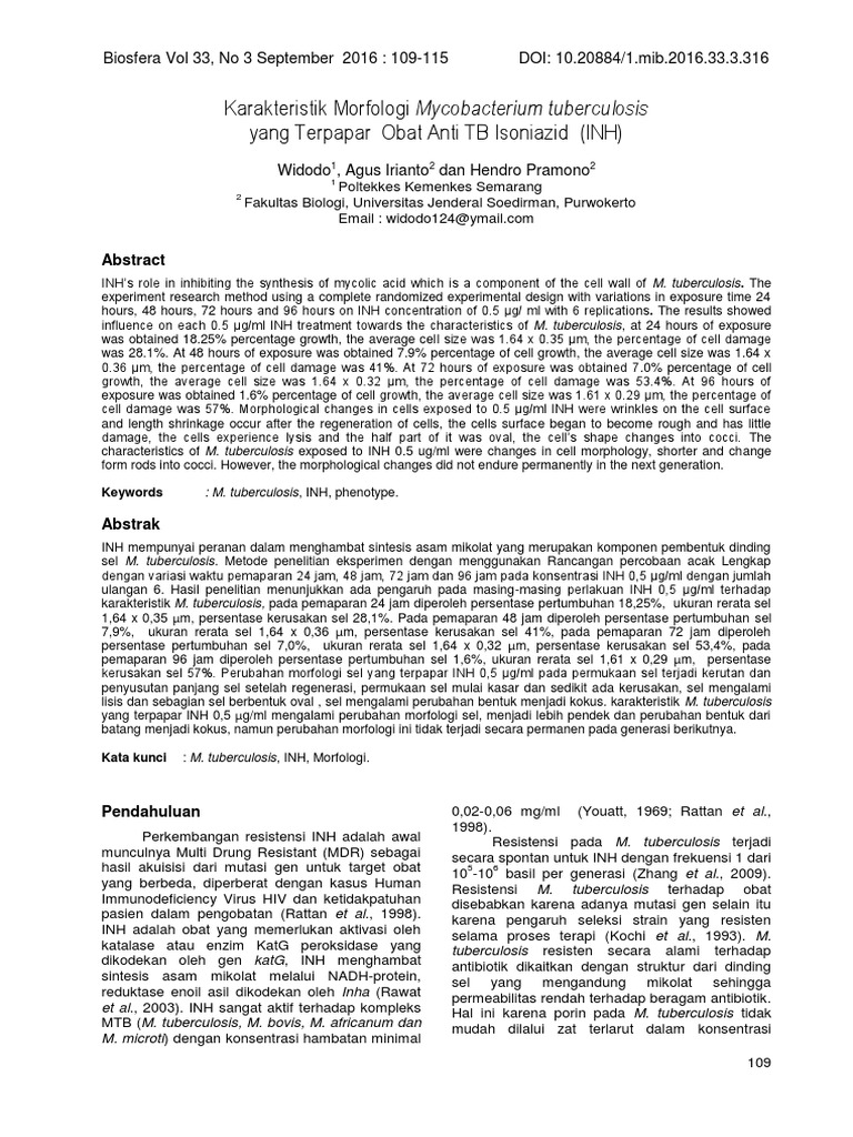 Karakteristik Morfologi Mycobacterium Tuberculosis Yang Terpapar Obat ...