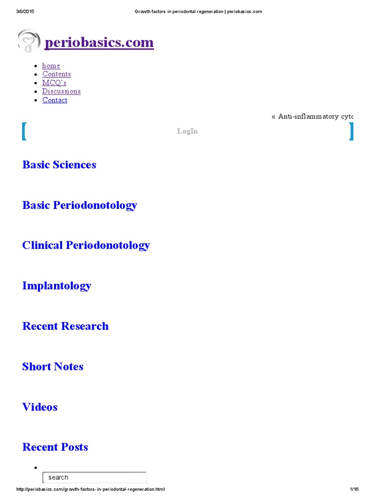 Growth Factors in Periodontal Regeneration - Periobasics | PDF | Wound ...