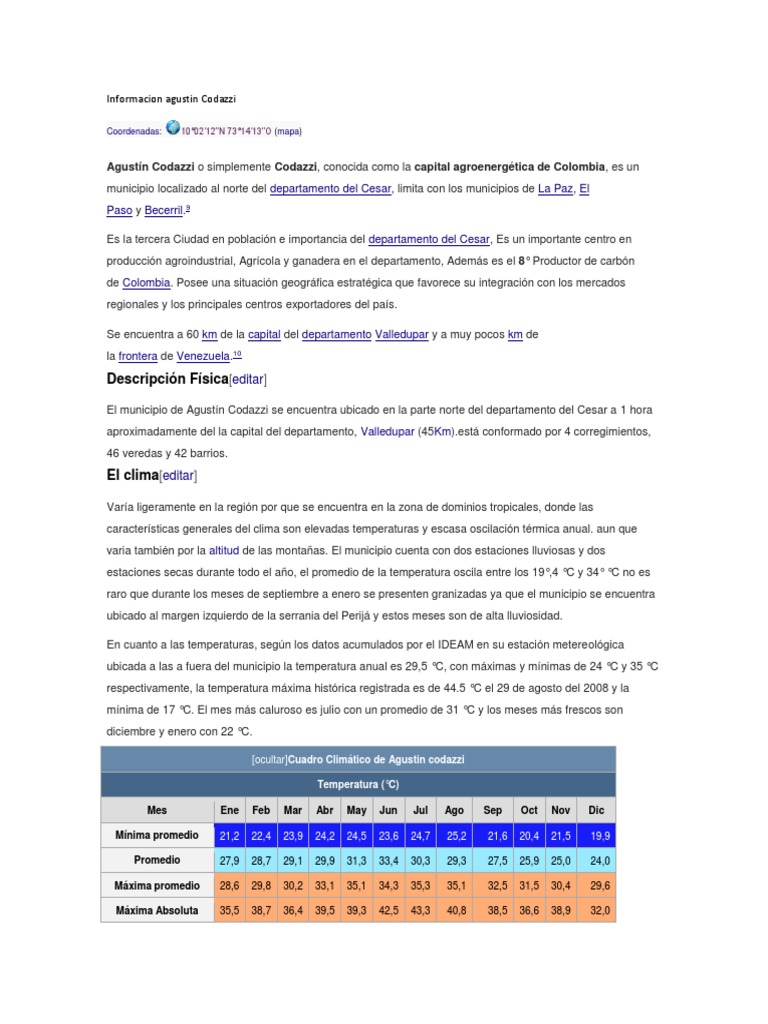 Informacion Agustin Codazzi | PDF | Naturaleza | Entorno natural