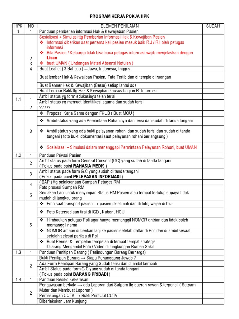 Program Kerja Pokja HPK | PDF
