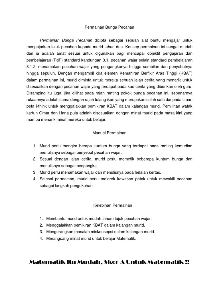 Permainan Bunga Pecahan | PDF