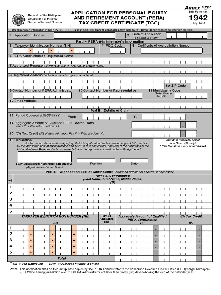 Rmo No. 42 Annex D Bir Form No. 1942 | PDF | Internal Revenue Service ...