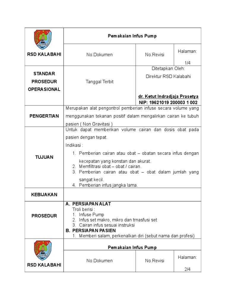SOP Pemakaian Infus Pump | PDF