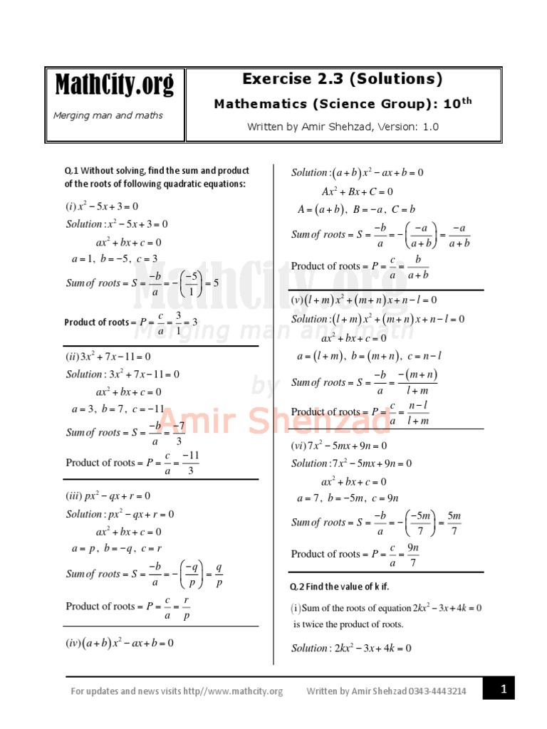 Important Notes of 10th Class Math Exercise 2.3 | PDF | Elementary ...
