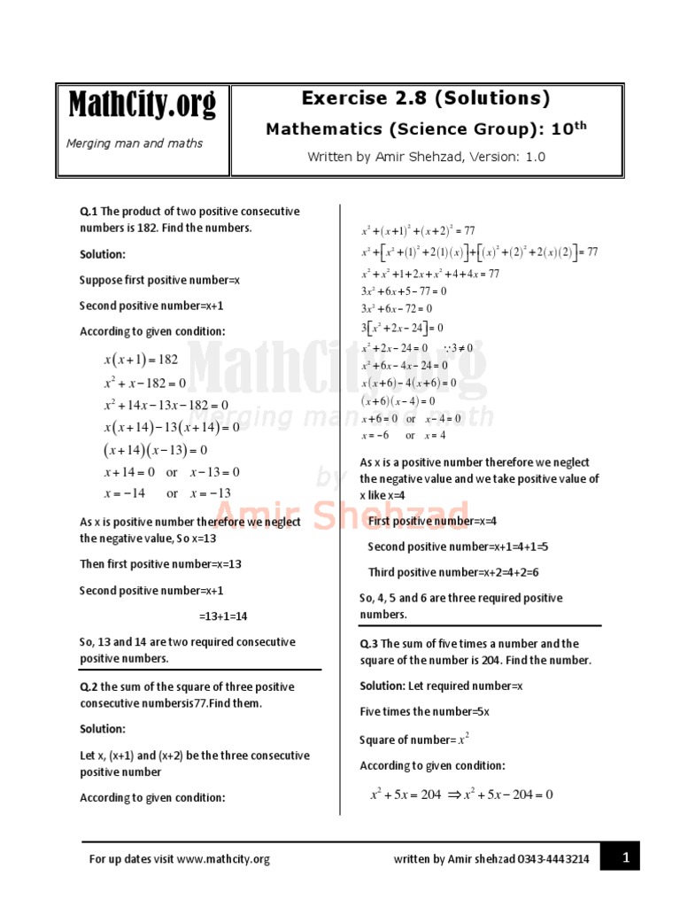 Important Notes of 10th Class Math Exercise 2.8 | PDF | Area | Number ...
