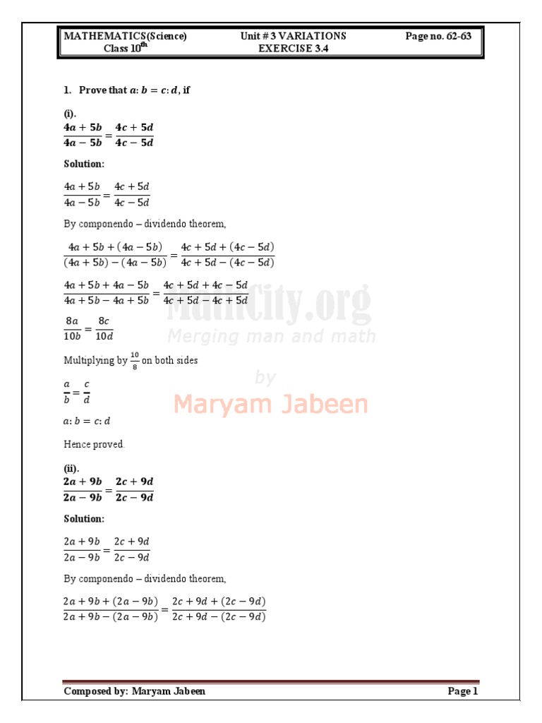 Important Notes of 10th Class Math Exercise 3.4 | PDF | Algebra ...