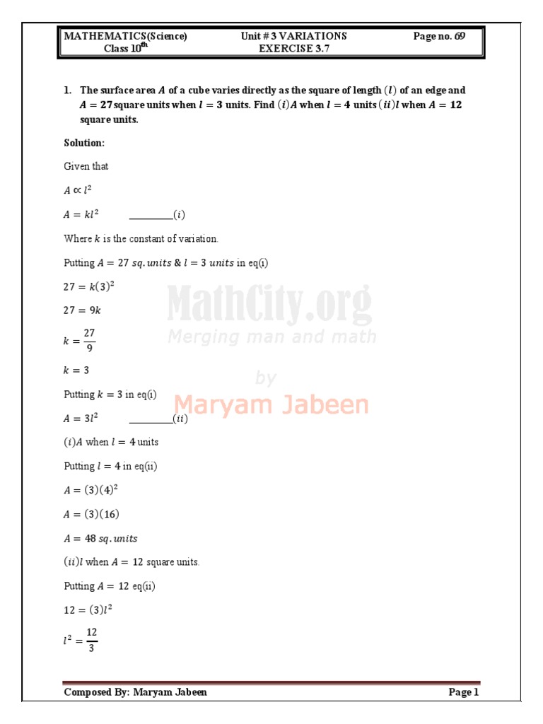 Important Notes of 10th Class Math Exercise 3.7 | PDF | Kinetic Energy ...