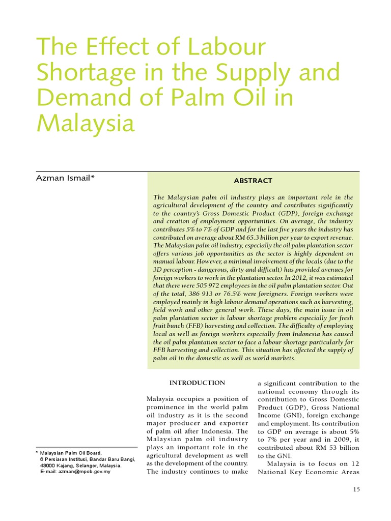 The Effect of Labour Shortage in The Supply and Demand of Palm Oil in Malaysia | Descargar ...