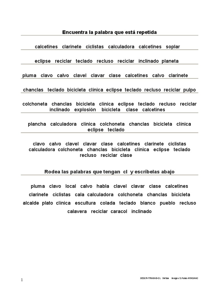 Silabas Trabadas Con CL | PDF