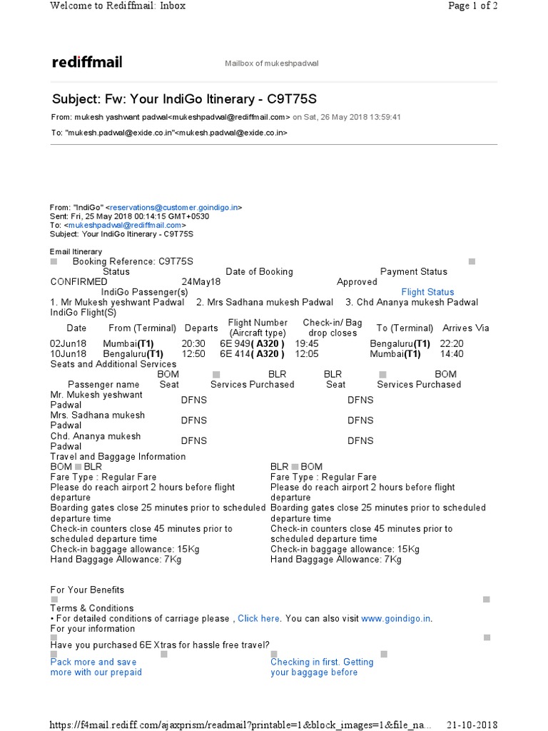 Indigo Ticket | PDF | Aviation | Transport