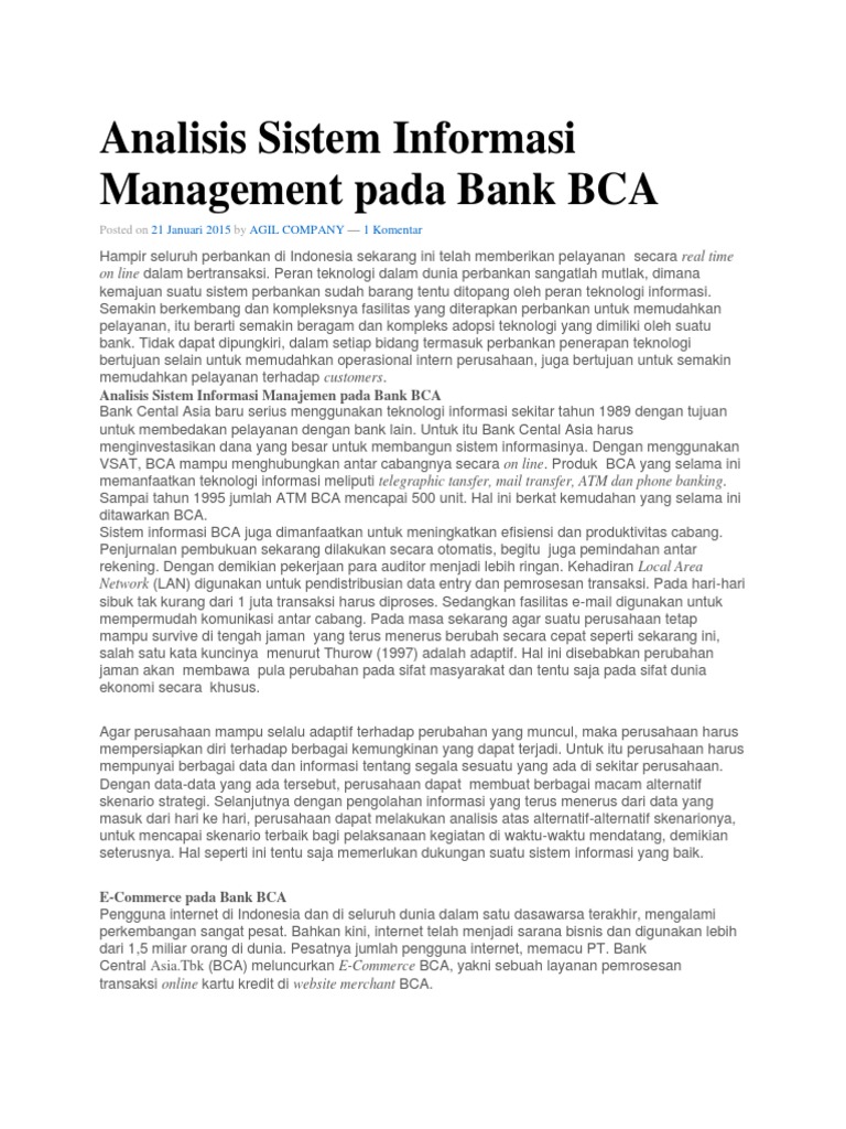 Analisis Sistem Informasi Manajemen Bank BCA | PDF