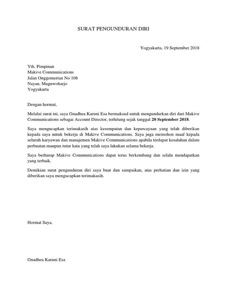 Contoh Surat RESIGN | PDF