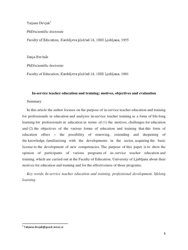 In-Service Teacher Education and Trainin | PDF | Teacher Education ...