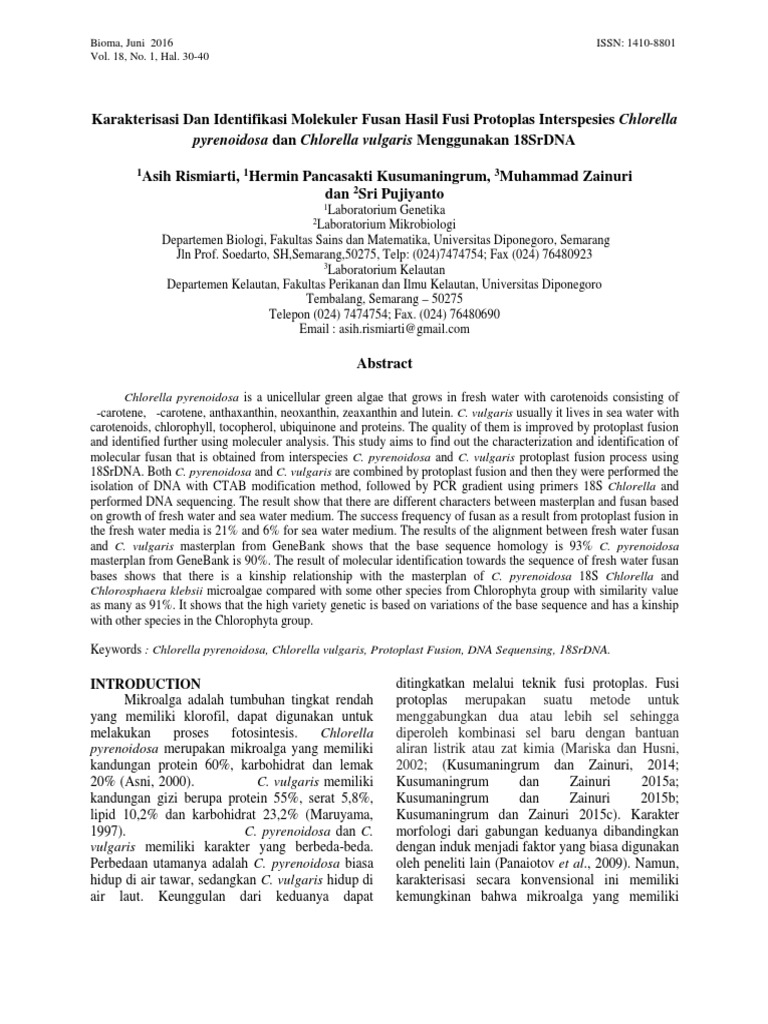 Karakterisasi Dan Identifikasi Molekuler Fusan Hasil Fusi Protoplas ...