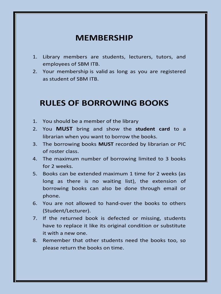 Library Book Borrowing Rules | PDF | Library And Museum | Business