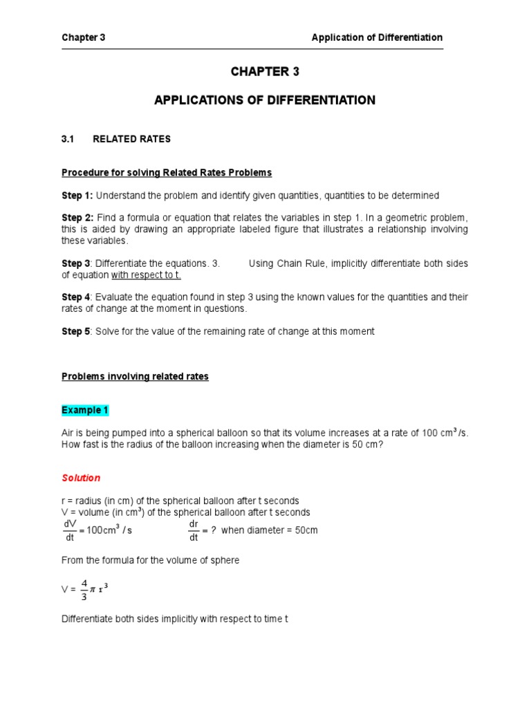 Chapter 3 - Applications of Differentiation - Related Rates | PDF ...
