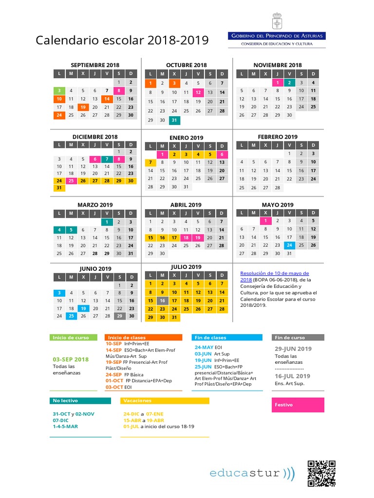 Calendario Escolar Asturias 2018 19 Pdf Pdf Calendario