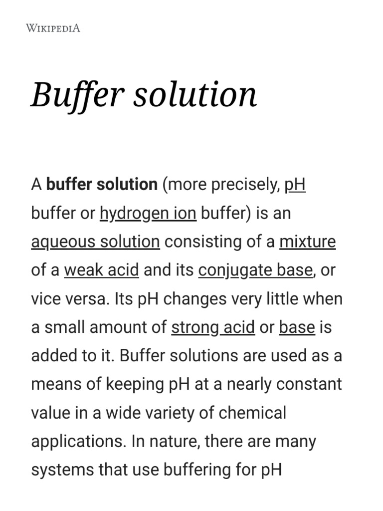 Buffer Solution - Wikipedia PDF | PDF | Buffer Solution | Acid ...