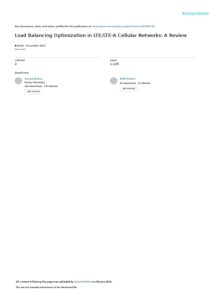 Load Balancing Optimization in LTELTE-A Cellular N | PDF | Lte Advanced ...