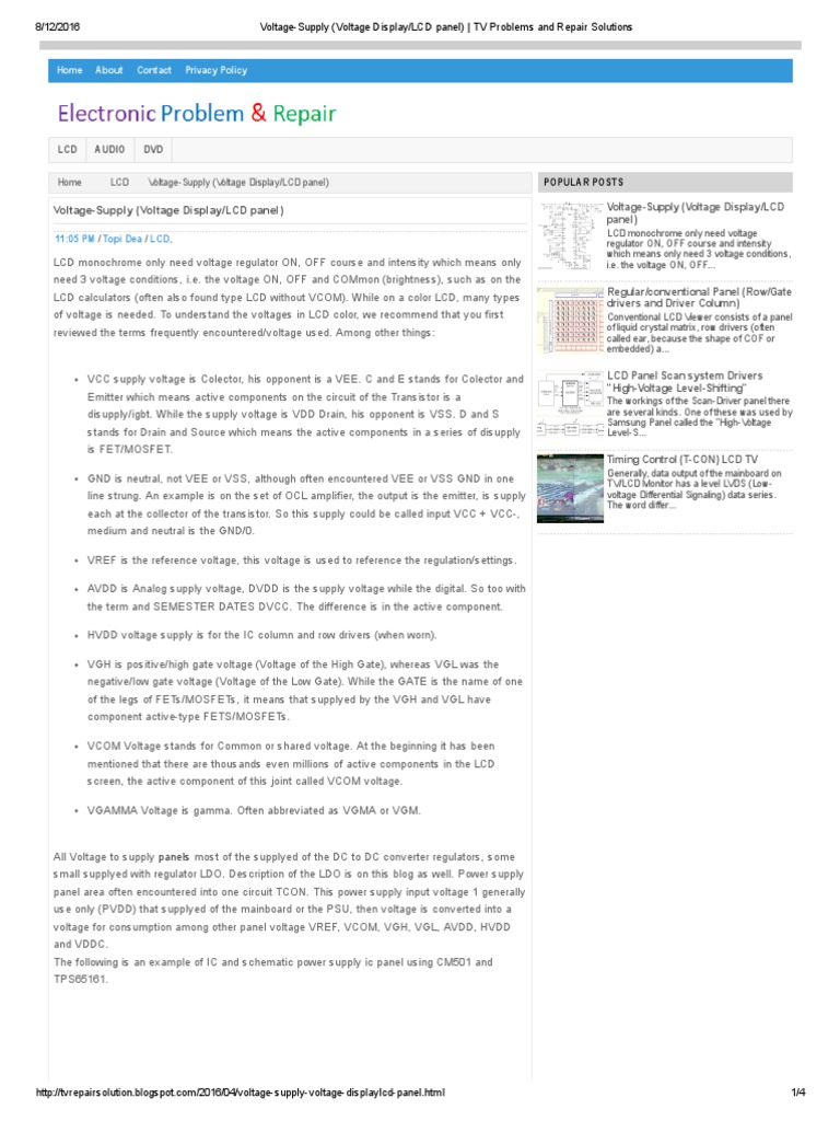Voltage-Supply (Voltage Display - LCD Panel) - TV Problems and Repair ...