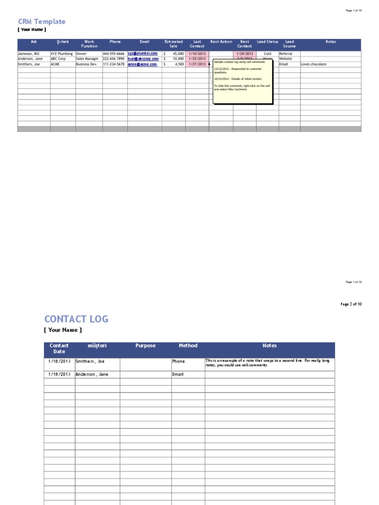 CRM Template: (Your Name) | PDF | Spreadsheet | Customer Relationship ...