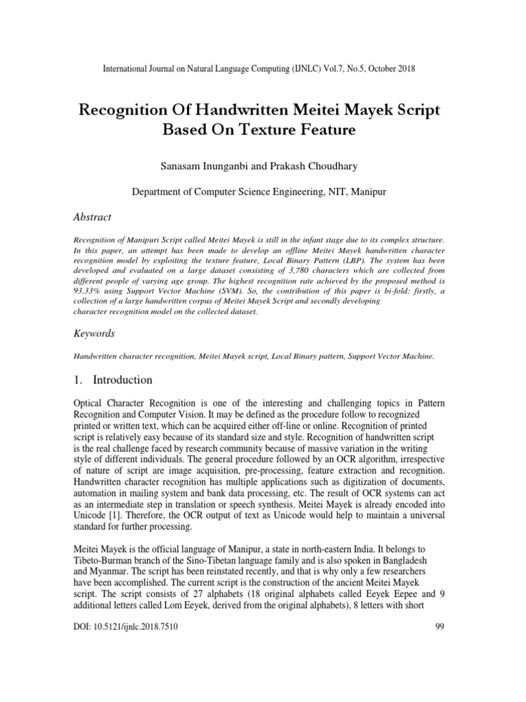 Recognition of Handwritten Meitei Mayek Script Based On Texture Feature ...