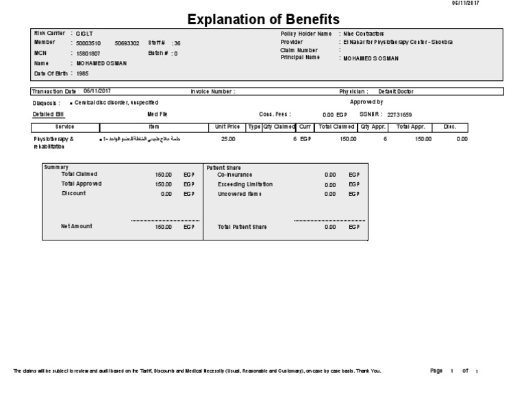 Explanation of Benefits | PDF | Service Industries | Medicine
