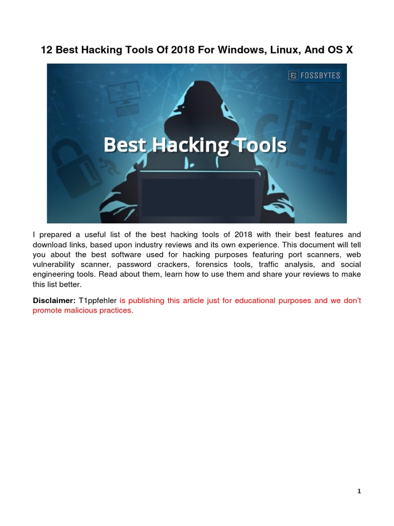 12 Best Hacking Tools of 2018 For Windows, Linux, and OS X PDF | PDF ...
